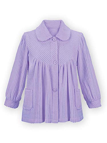 Collections Etc Women's Soft Fleece Full-Button Front Bed Jacket with Pockets Lavender Small
