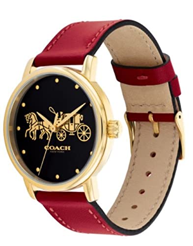 Coach Grand Black Dial Carriage Design Red Leather Strap Womens Watch 14503848