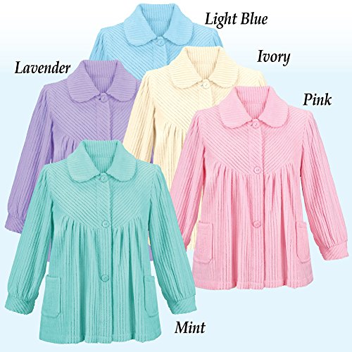 Collections Etc Women's Soft Fleece Full-Button Front Bed Jacket with Pockets Lavender Small