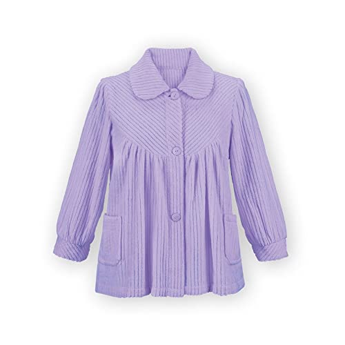 Collections Etc Women's Soft Fleece Full-Button Front Bed Jacket with Pockets Lavender Small