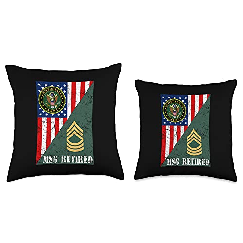 Retired Army Apparel Retired Army Master Sergeant Half Rank & Flag Throw Pillow, 16x16, Multicolor