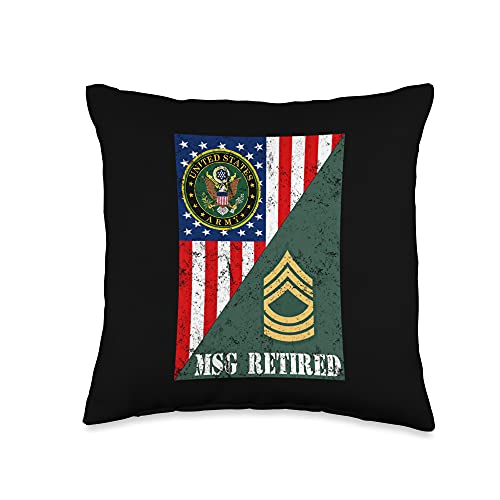 Retired Army Apparel Retired Army Master Sergeant Half Rank & Flag Throw Pillow, 16x16, Multicolor