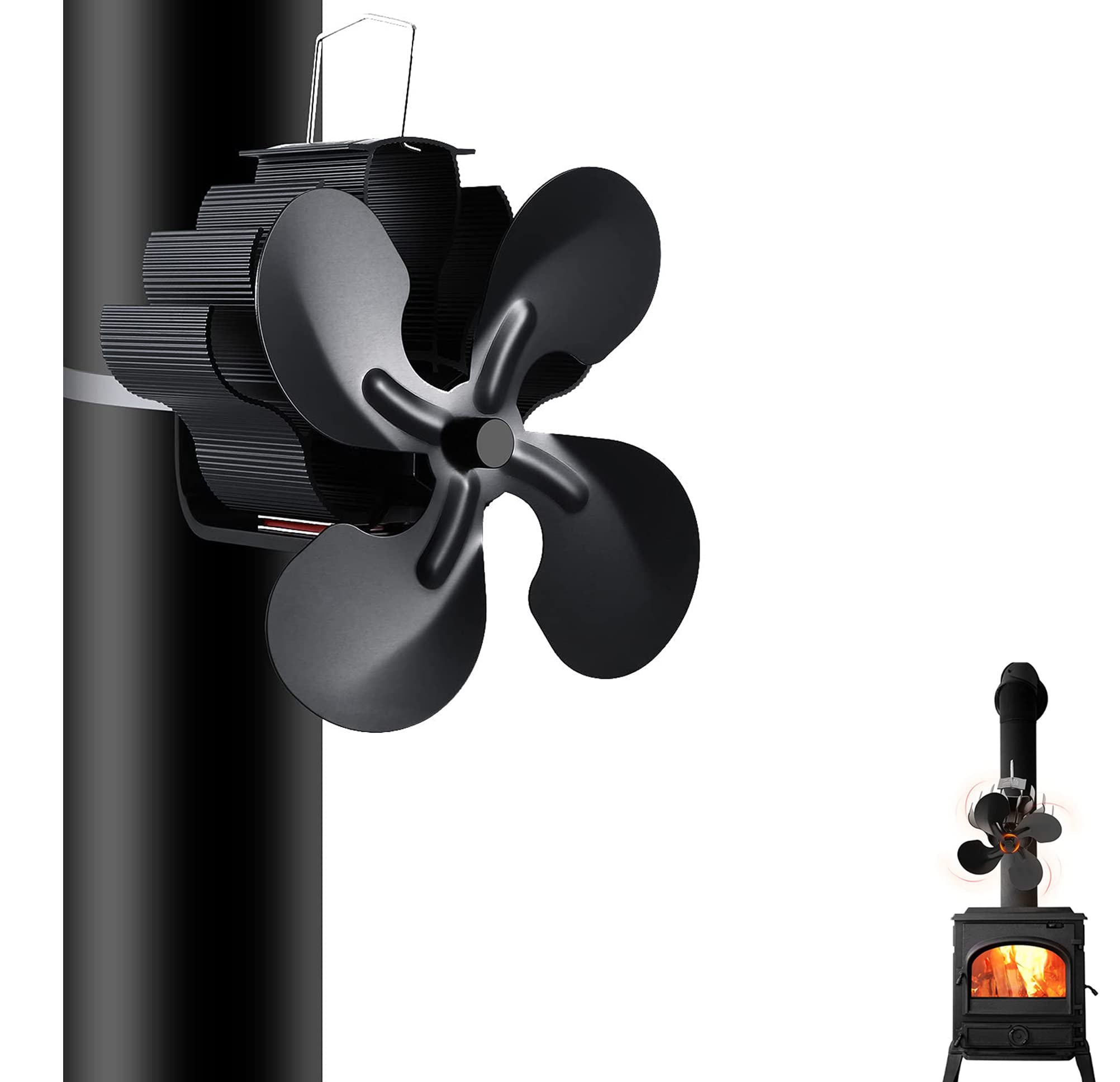 PANDA100 Heat Powered Stove Fan-2019 Upgrade Designed Silent Operation 4 Blades with Stove Thermometer for Wood/Log Burner/Fireplace-Eco Friendly and Efficient Heat Distribution (4 Blades)