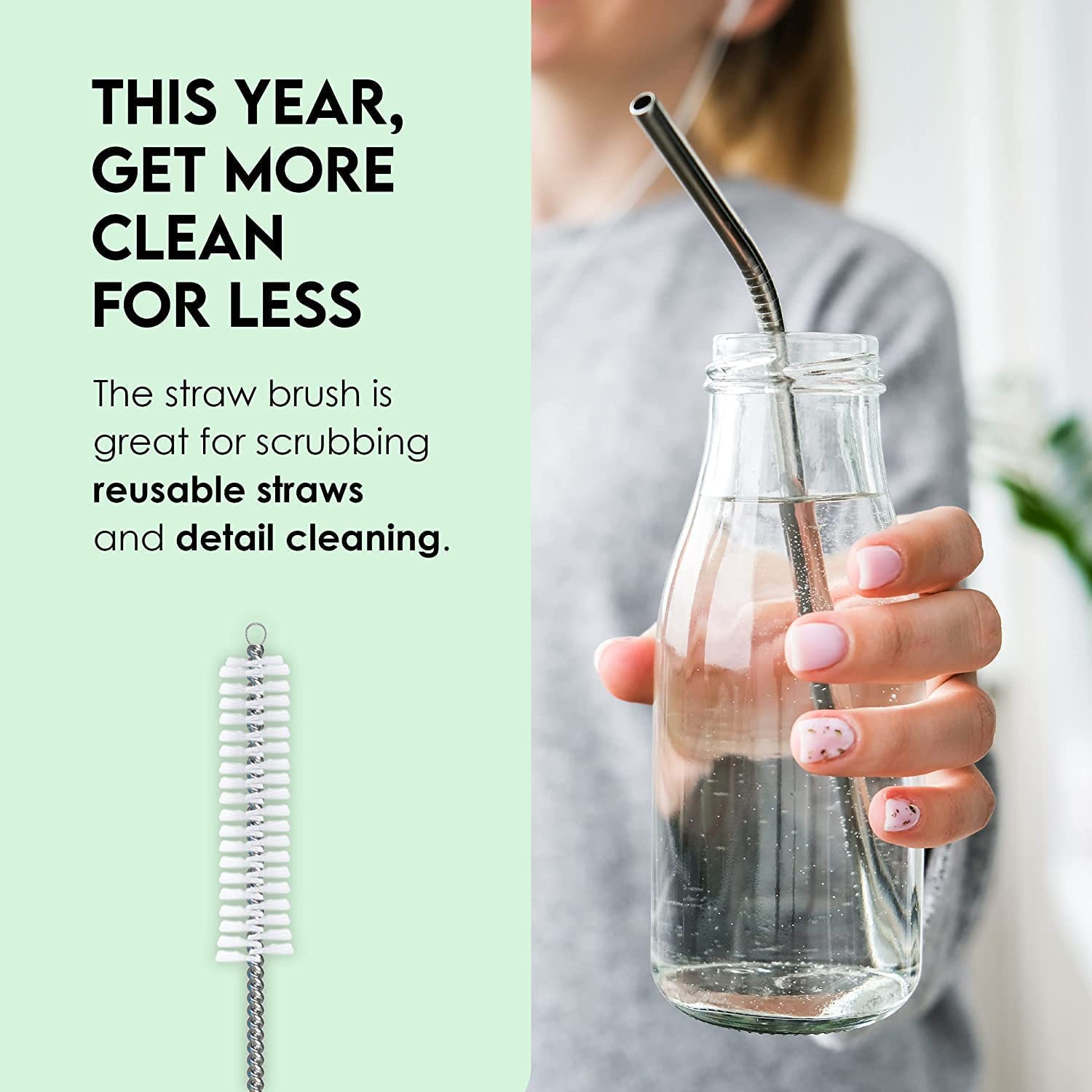 Turbo Microfiber Bottle Brush Cleaner Pack - Set of 5 Long, Cleaning Brushes for Baby Bottles, Water Bottles, Straws, Tumblers, Wine Decanters and Flask - Kitchen Supplies