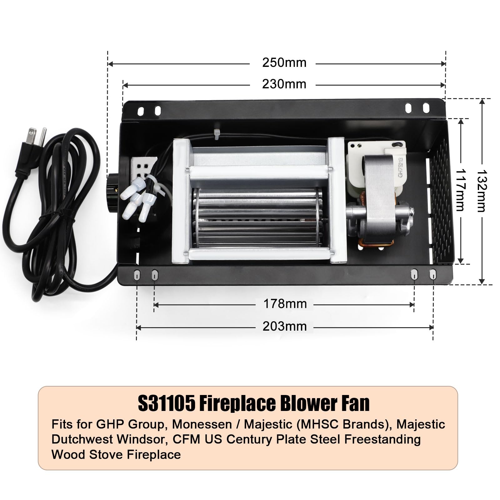 Criditpid S31105 Speed Variable Blower 110V ~ 120V for GHP Group, Monessen/Majestic (MHSC Brands), Majestic Dutchwest Windsor, CFM US Century Plate Steel Freestanding Wood Stove Fireplace Fan.