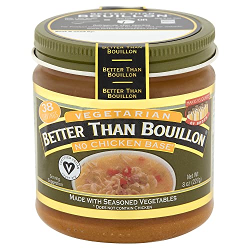 Better Than Bouillon Vegetarian No Chicken Base, Made with Seasoned Vegetables, Certified Vegan, Makes 9.5 Quarts of Broth, 38 Servings, 8 OZ Jar (Pack of 1)