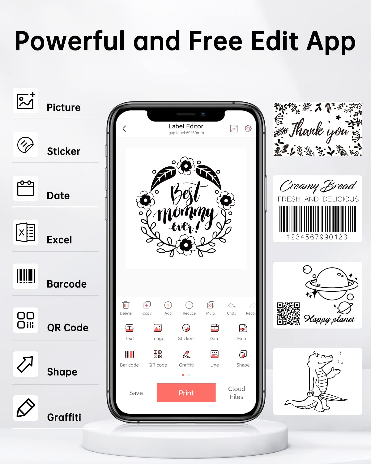 Label Maker Machine with Tape P50 - 2 Inch Portable Barcode Label Printer, Bluetooth Label Stickers Machine for Clothing, Jewelry, Retail, Address, Barcode, QR Code, Home, Office