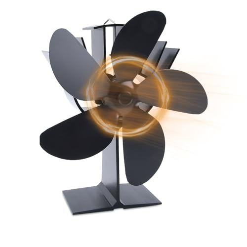 KIAADSY Wood Stove Fan Heat Powered, 5-Blade Fireplace Fan for Wood/Fireplace/Log Burner, Efficiently Circulate Warm Air, Cocoon Fan(Black, 5 Blade)