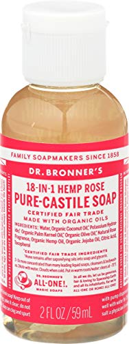 Dr. Bronner's - Pure-Castile Liquid Soap (Rose, 2 ounce) - Made with Organic Oils, 18-in-1 Uses: Face, Body, Hair, Laundry, Pets and Dishes, Concentrated, Vegan, Non-GMO