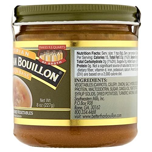 Better Than Bouillon Vegetarian No Chicken Base, Made with Seasoned Vegetables, Certified Vegan, Makes 9.5 Quarts of Broth, 38 Servings, 8 OZ Jar (Pack of 1)