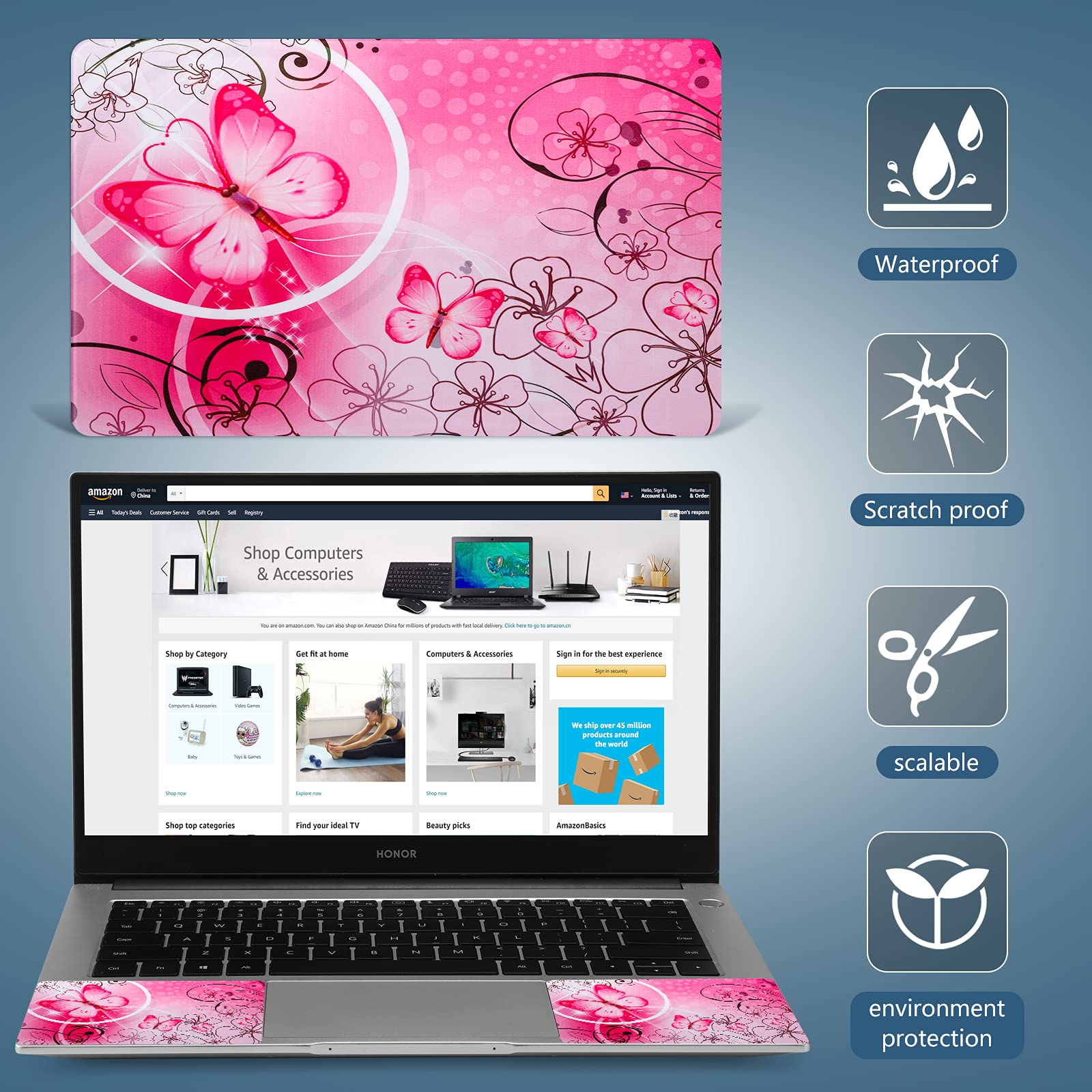 Pink Butterfly11.6 13 13.3 14 15 15.6 inches Netbook Laptop Skin Sticker Reusable Protector Cover Decal FY-NEK-009