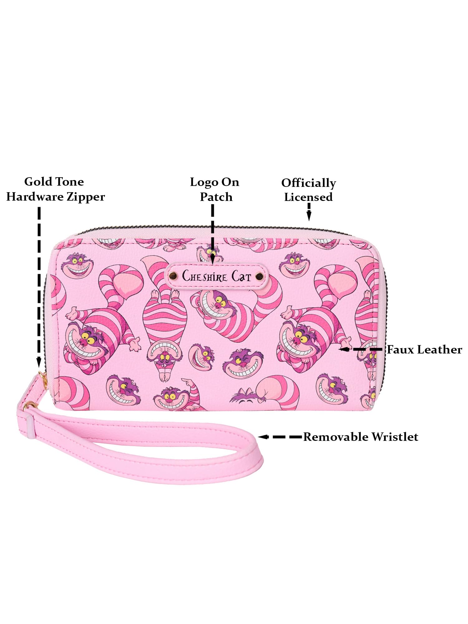 Disney Wallet Wristlet Zip Clutch Faux Leather (Cheshire Cat Pink)