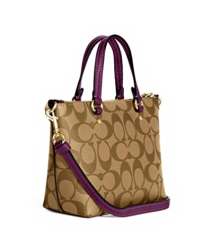 COACH Womens Mini Gallery Crossbody in Signature Canvas Khaki/Boysenberry