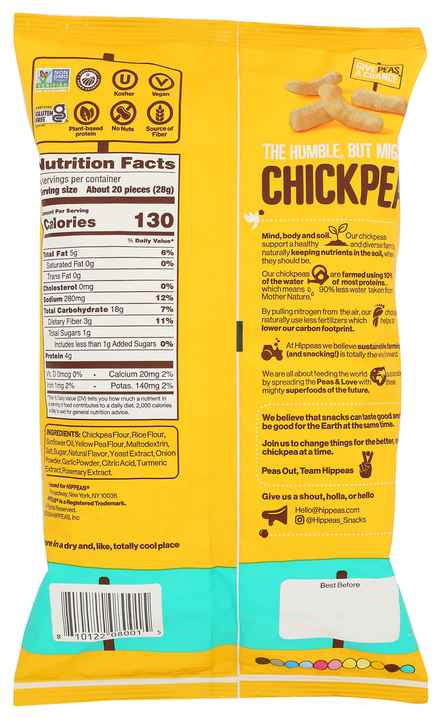 Hippeas Chickpea Puffs, Vegan White Cheddar, 4 Ounce (Pack of 1), 4g Protein, 3g Fiber, Vegan, Gluten-Free, Crunchy, Plant Protein Snacks