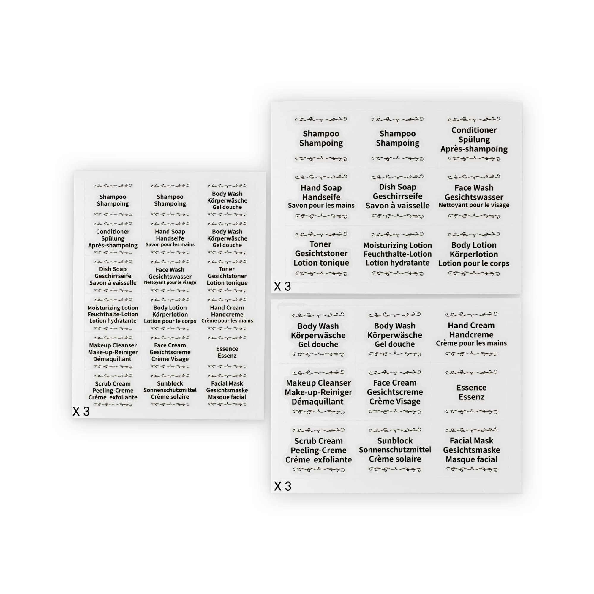 108 PCS Bathroom Labels Clear Preprinted Waterproof Travel Bottles Label Stickers for Organization and Storage Bathroom Dispenser Jars Bins Plastic Travel Bottles Containers