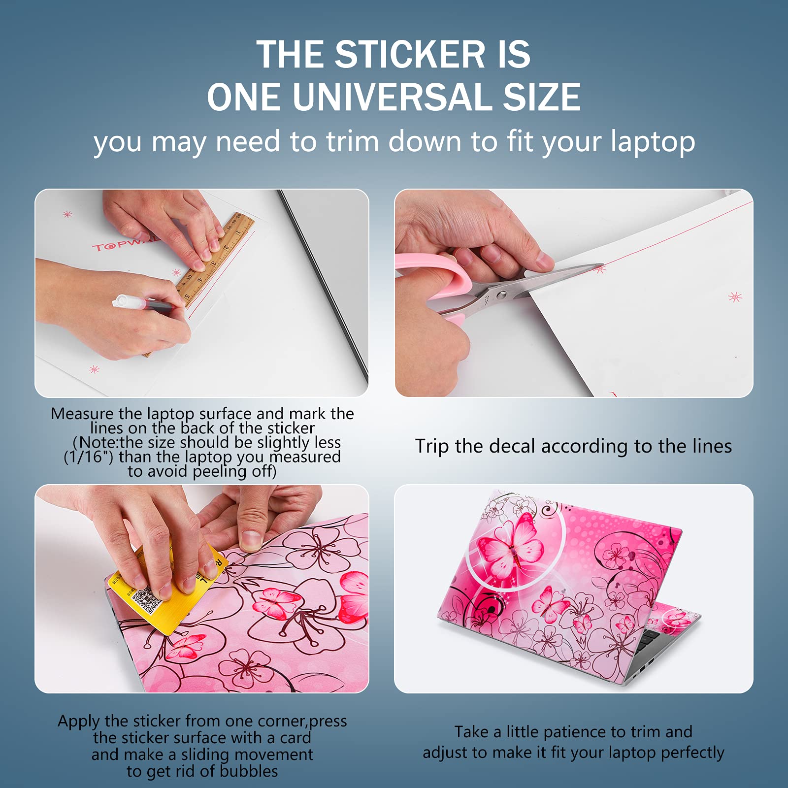 Pink Butterfly11.6 13 13.3 14 15 15.6 inches Netbook Laptop Skin Sticker Reusable Protector Cover Decal FY-NEK-009