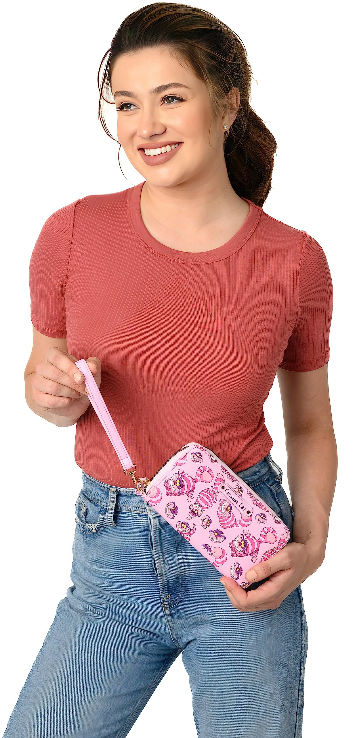 Disney Wallet Wristlet Zip Clutch Faux Leather (Cheshire Cat Pink)