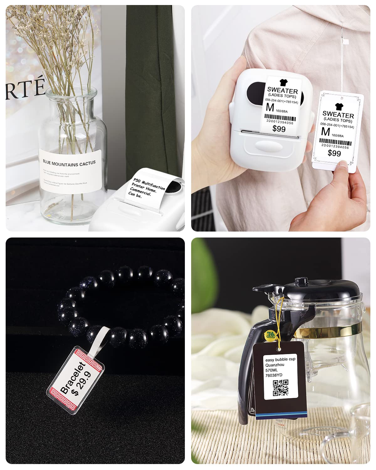 Label Maker Machine with Tape P50 - 2 Inch Portable Barcode Label Printer, Bluetooth Label Stickers Machine for Clothing, Jewelry, Retail, Address, Barcode, QR Code, Home, Office