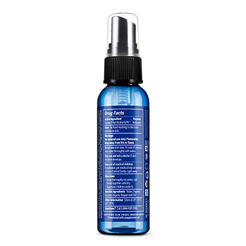 Dr. Bronner's - Organic Hand Sanitizer Spray (Peppermint, 2 Ounce, 12-Pack) - Simple & Effective Formula, Cleanses & Sanitizes, No Harsh Chemicals, Moisturizes & Cleans Hands