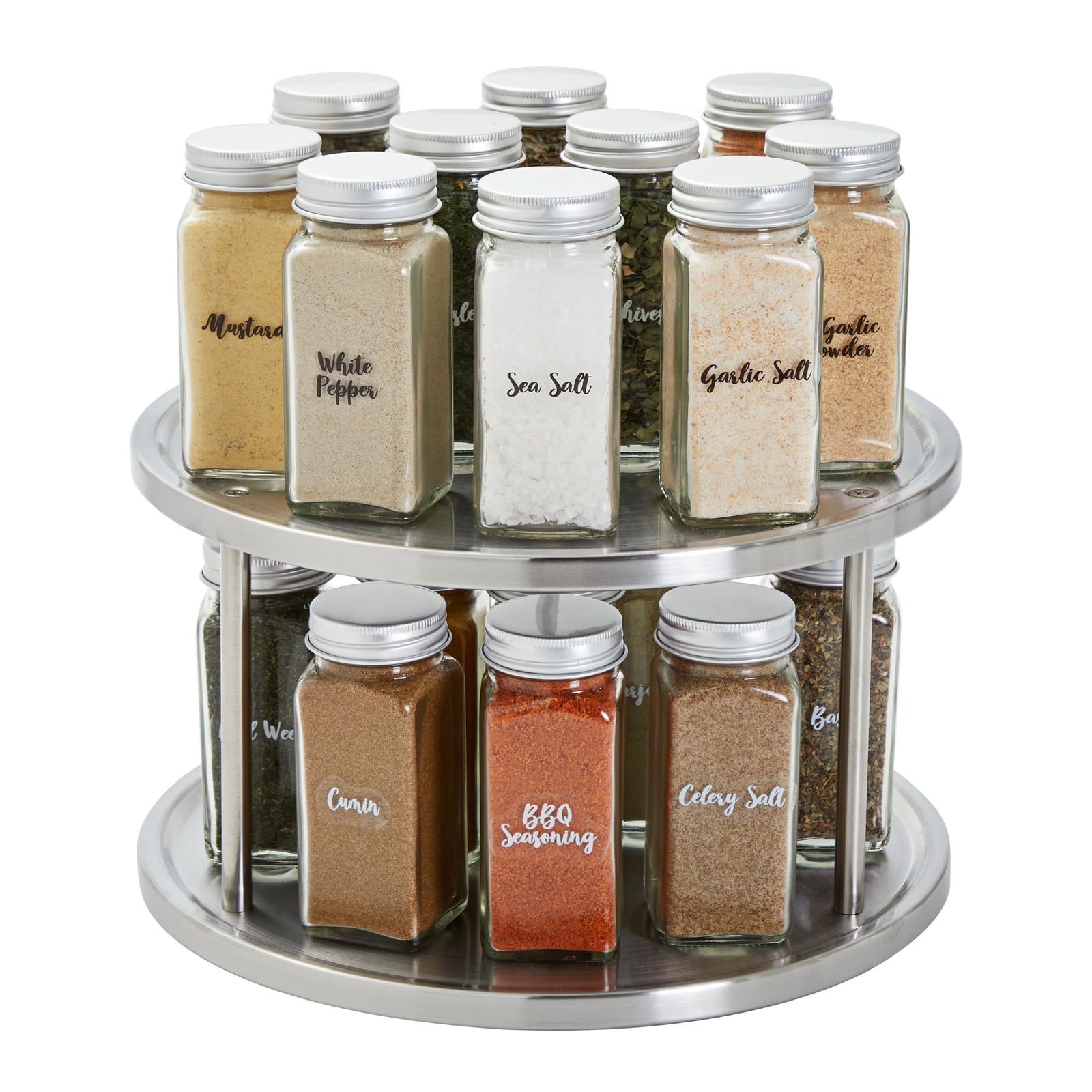 Juvale 2 Tier Lazy Susan Turntable Organizer for Cabinet, Revolving Spice Rack Carousel for Kitchen Pantry Storage, Stainless Steel (10.5 in)