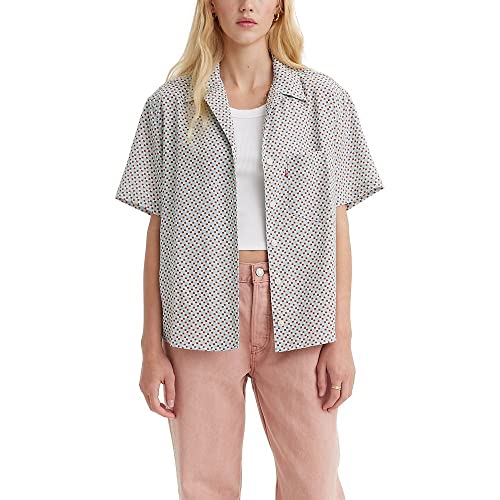 Levi's Women's Aiden Short Sleeve Shirt (Also Available in Plus), (New) Ruffle Square Geo Baked Clay Print, Large