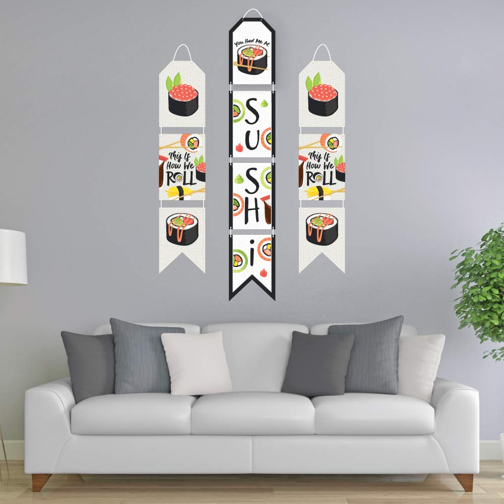 Big Dot of Happiness Let’s Roll - Sushi - Hanging Vertical Paper Door Banners - Japanese Party Wall Decoration Kit - Indoor Door Decor