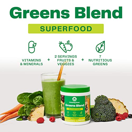 Amazing Grass Greens Blend Superfood: Super Greens Powder Smoothie Mix with Organic Spirulina, Chlorella, Beet Root Powder, Digestive Enzymes & Probiotics, Original, 30 Servings