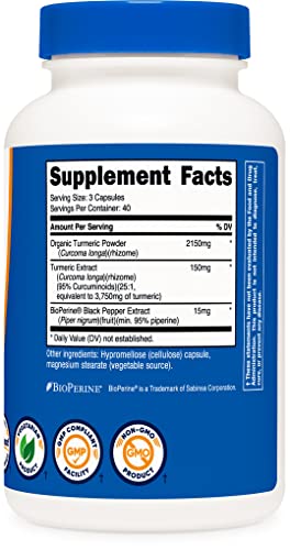Nutricost Turmeric Curcumin with BioPerine and 95% Curcuminoids, 2300mg, 120 Capsules, Veggie Capsules, 767mg Per Cap, 40 Servings, Gluten Free, Non-GMO