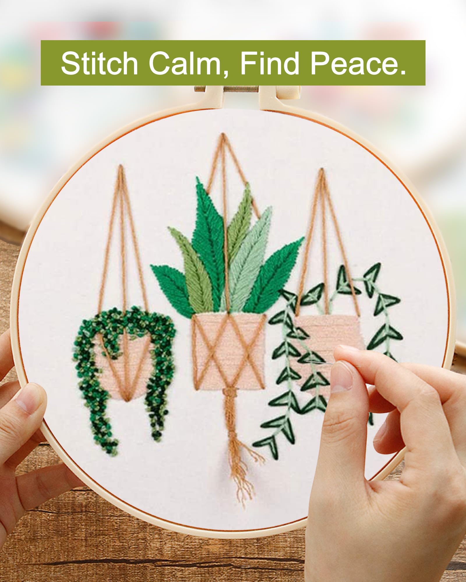 Santune 3 Sets Embroidery Starter Kit with Pattern and Instructions, Cross Stitch Set, Stamped Embroidery Kits with 3 Embroidery Clothes with Pattern, 1 Embroidery Hoops