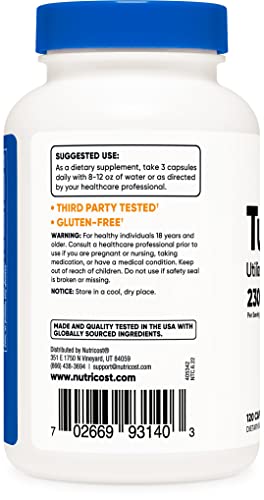 Nutricost Turmeric Curcumin with BioPerine and 95% Curcuminoids, 2300mg, 120 Capsules, Veggie Capsules, 767mg Per Cap, 40 Servings, Gluten Free, Non-GMO