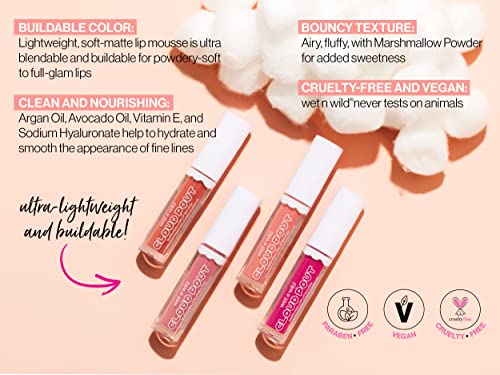 wet n wild Lip Cream Cloud Pout Marshmallow Matte Liquid Lipstick | Lip Mousse | Hot Pink Red Fluff You | Marshmallow Flavored