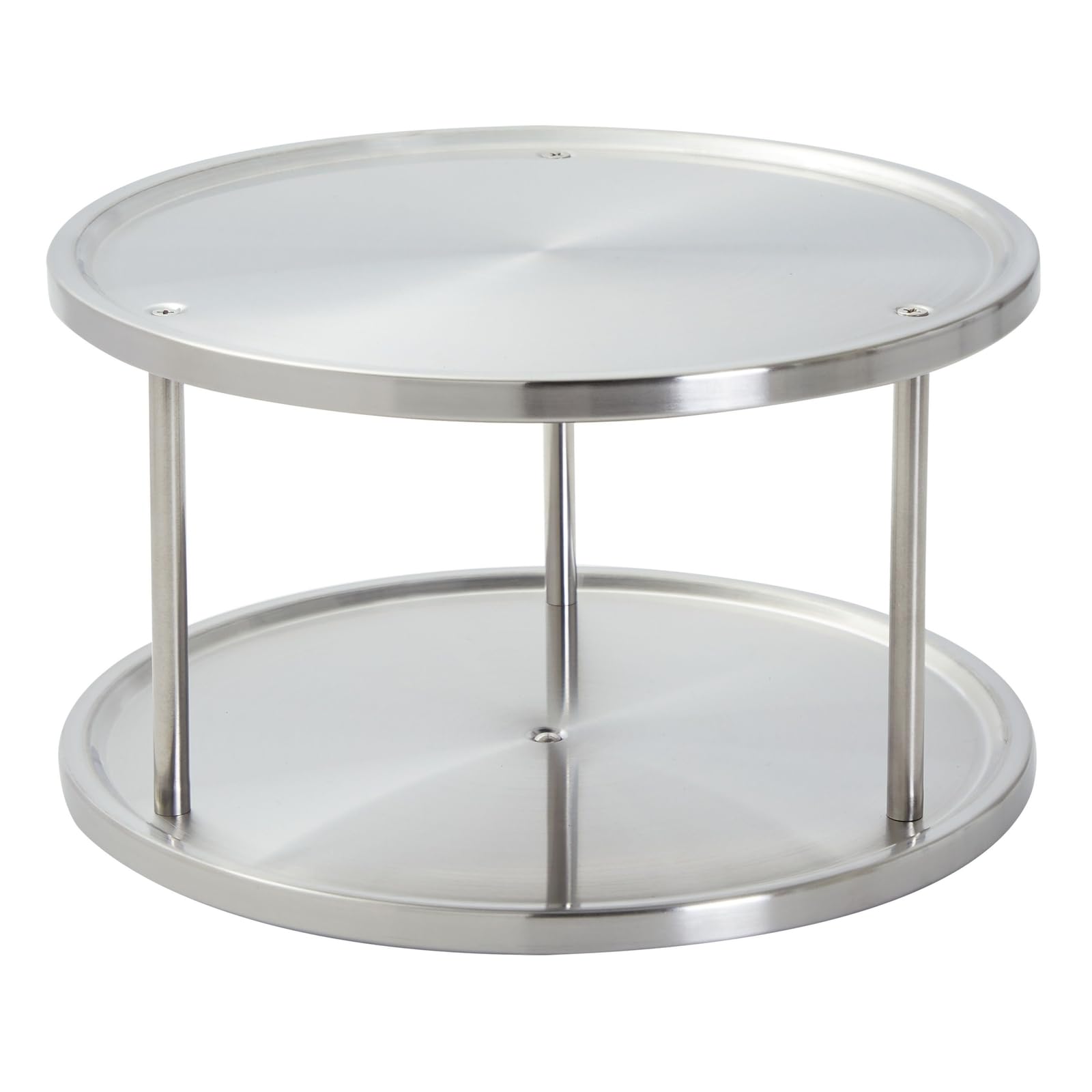 Juvale 2 Tier Lazy Susan Turntable Organizer for Cabinet, Revolving Spice Rack Carousel for Kitchen Pantry Storage, Stainless Steel (10.5 in)