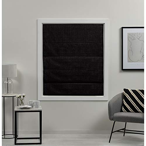 Exclusive Home Curtains Acadia 100% Blackout Polyester Roman Shade, 34"x64", Black