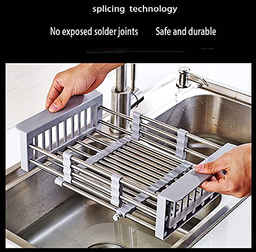 CARNAVAL Retractable Stainless Steel Sink Strainer Drain, Telescopic Drain Basket with Adjustable Armrest, Kitchen Rack Drain Basket, Over The Sink Dish Drying Rack.