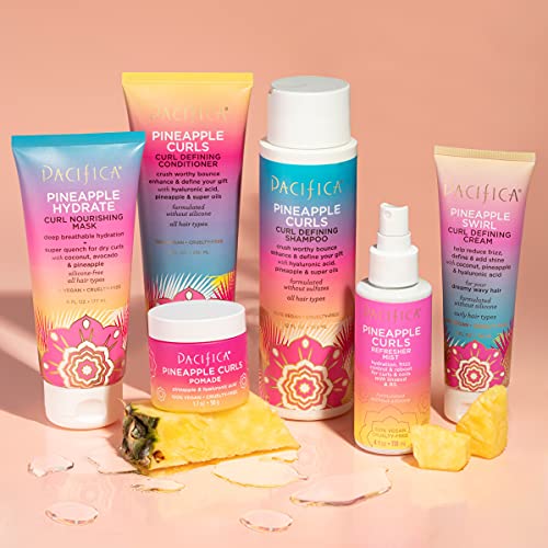 Pacifica Beauty, Pineapple Curls Refresher Mist, Refresher Spray for Curls, Coils and Waves, For Textured Curly Hair, 100% Vegan and Cruelty Free, Sulfate and Paraben Free, Clean Hair Care, 4 Fl Oz