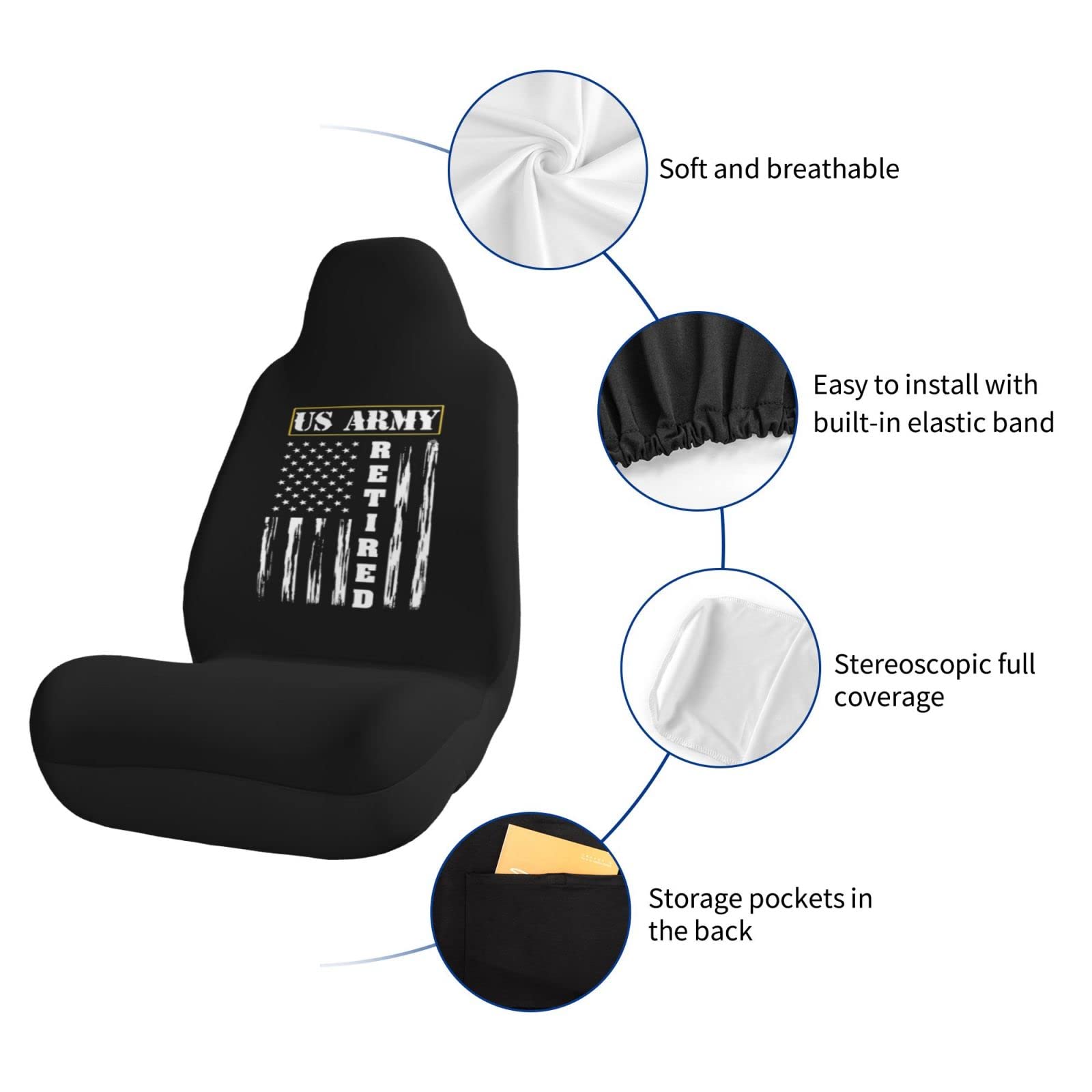 OSUKI Army Retired American Flag Car Seat Covers, Universal Fit for Auto Truck Van SUV, Easy Install