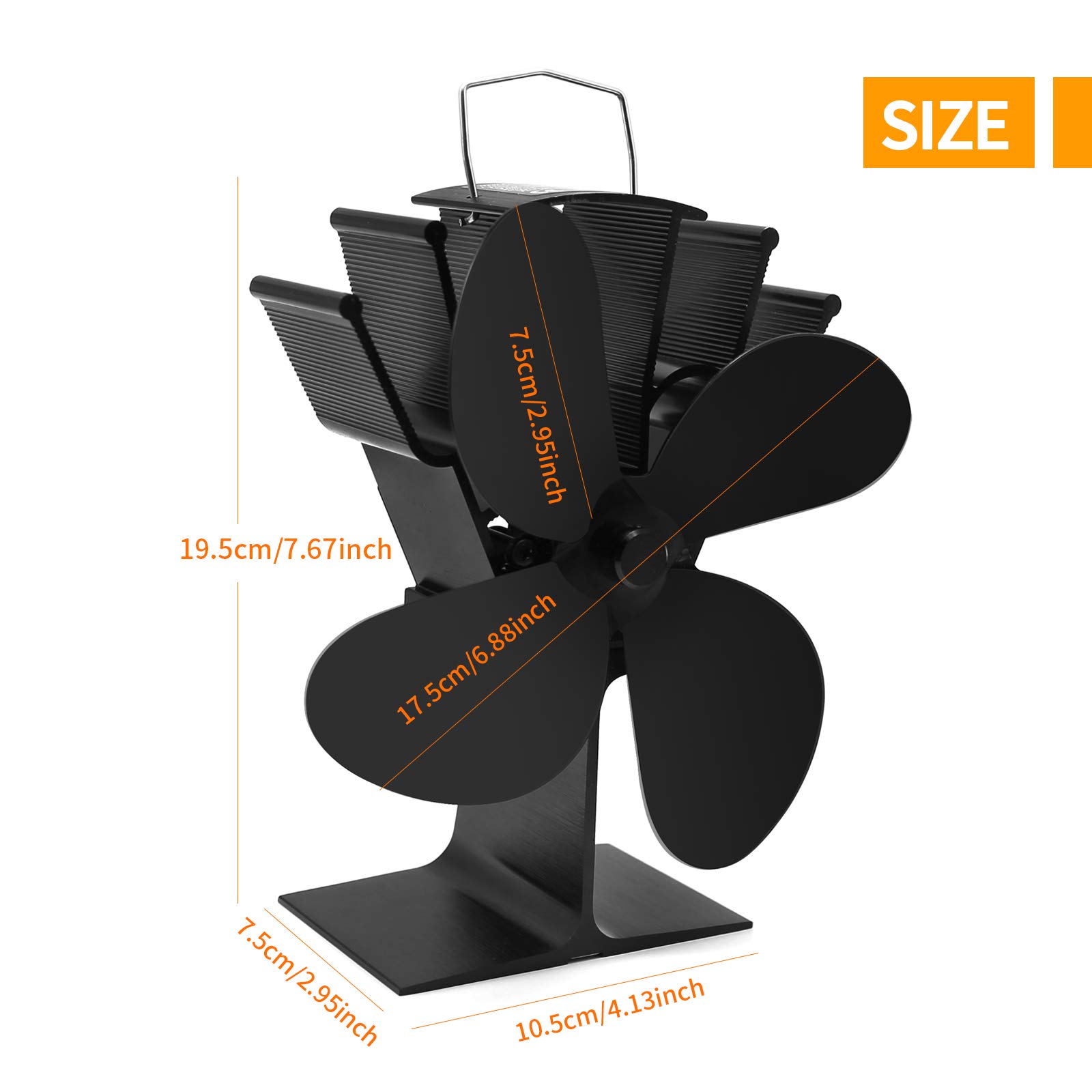 Anxingo Fireplace Fan 4-Blade Heat Powered Stove Fan Wood Burning Stove Fan for Wood Log Burner Fireplace Increases Warm Air