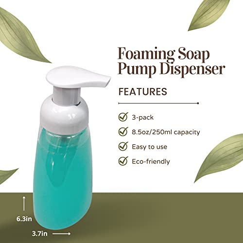 (3 Pack) Clear Plastic Foaming Soap Dispensers Pump-Bottles Compatible with Dr. Bronners Castile Liquid Soap, 250ml (8.5 oz) - Pack of 3