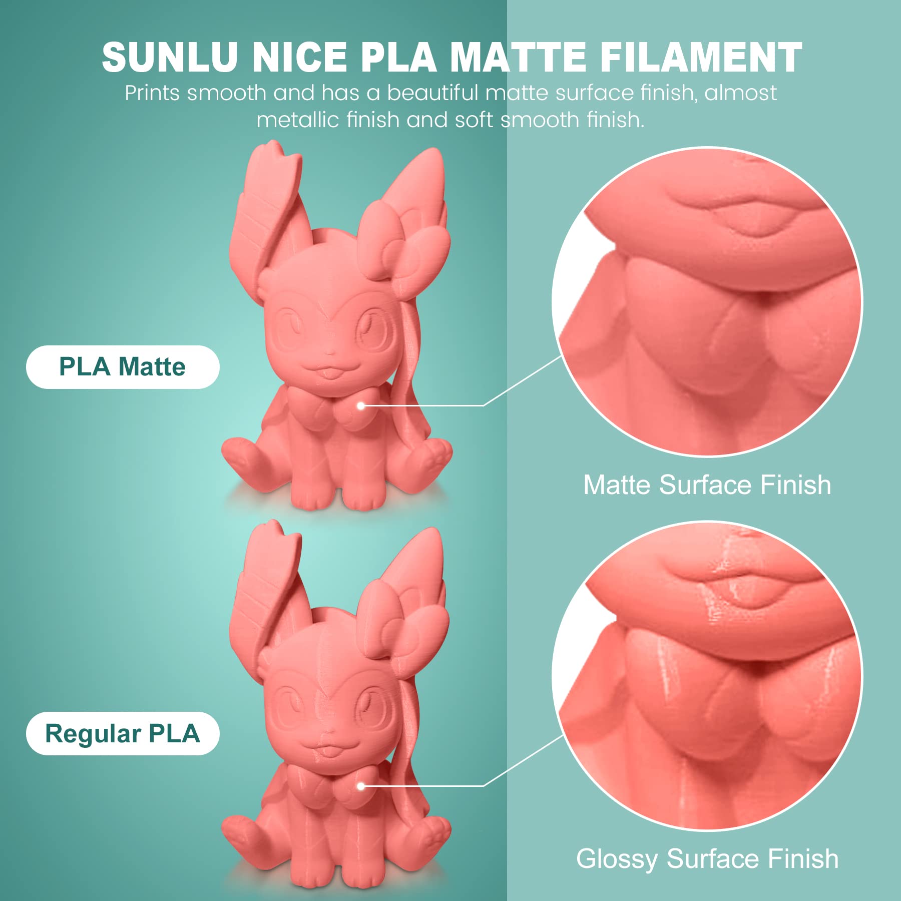 SUNLU 3D Printer Filament, PLA Matte and Silk Filament Bundle, 1.75mm PLA Filament Muticolor, 250G Spool, 8 Rolls, Black+White+Red+Blue+Green+Pink+Grey+Clay