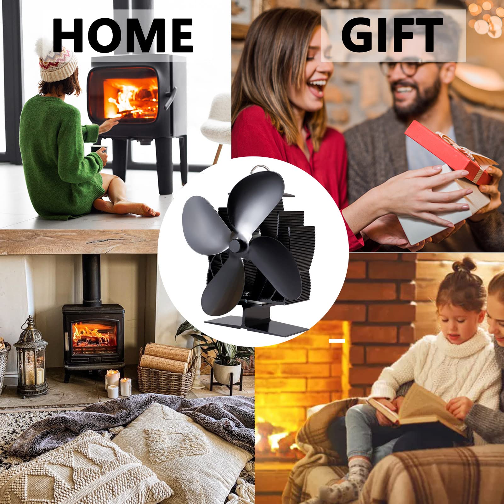 YENPOZIKA Wood Stove Fan 4 Blades for Wood/Log Burner/Fireplace Silent Operation