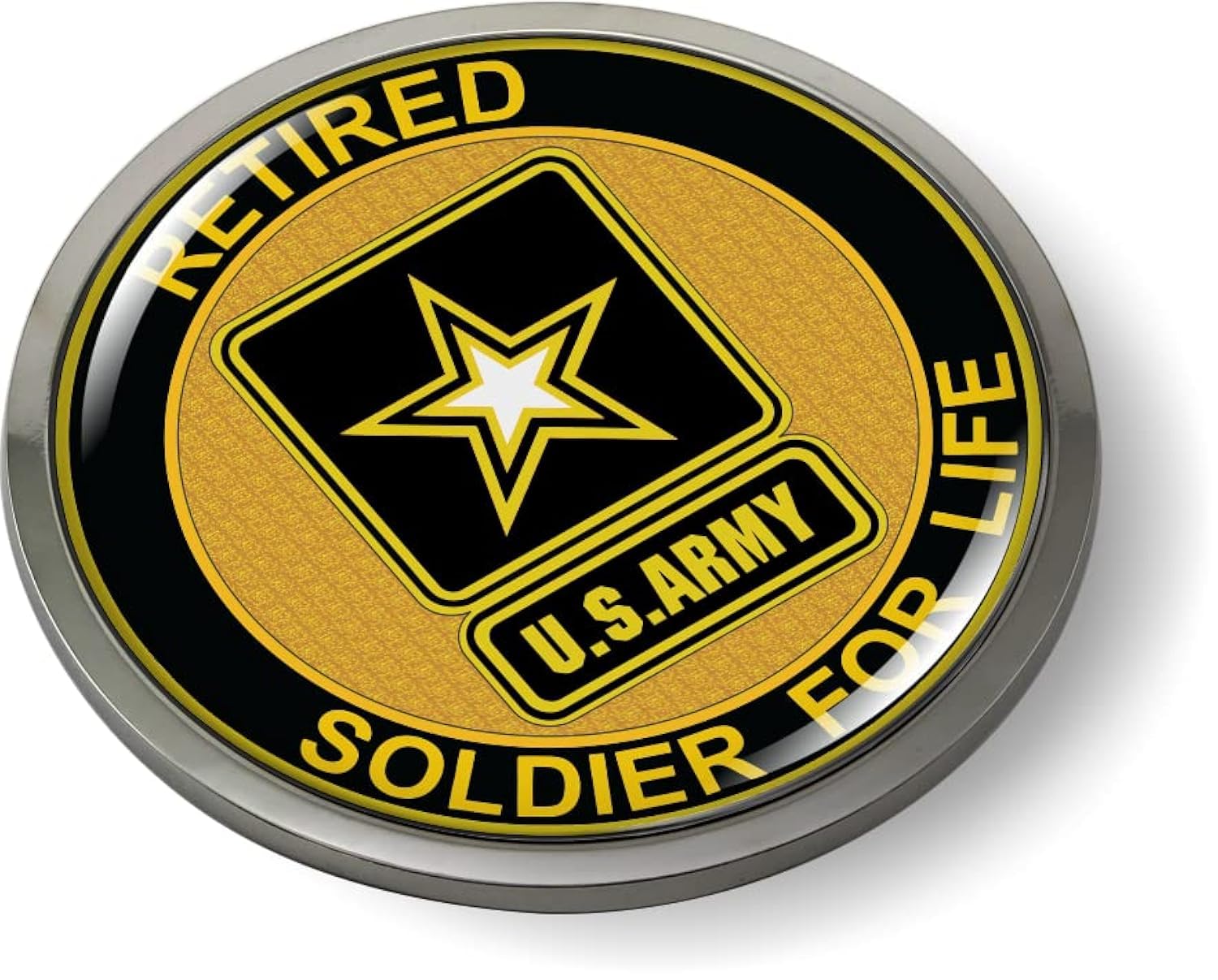 [Officially Licensed Product] - U.S. Army Retired Soldier for Life 3D Domed CAR Emblem Badge Sticker Round Chrome Metal Round Bezel