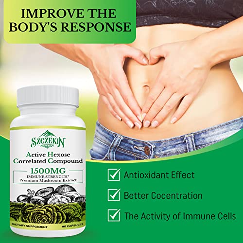 Active Hexose Correlated Compound 1500 mg Supplement, Natural 8 Mushroom Extract Supplement, Supports Immune System, Liver Function, Maintains Natural Killer and T Cells Activity, 180 Veggie Capsules