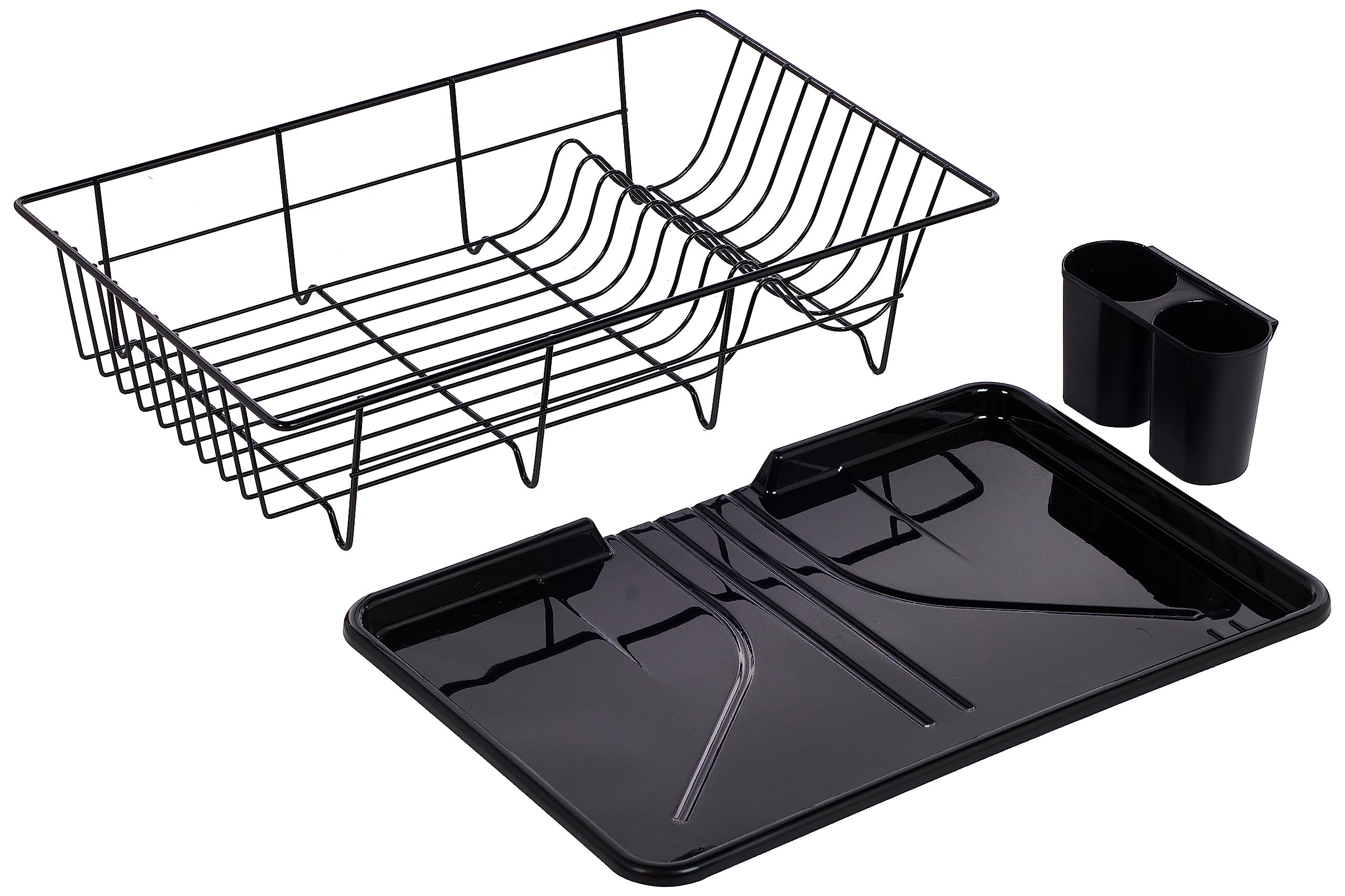 Sweet Home Collection Dish Drainer Drain Board and Utensil Holder Simple Easy to Use, 17" x 12" x 5", Black
