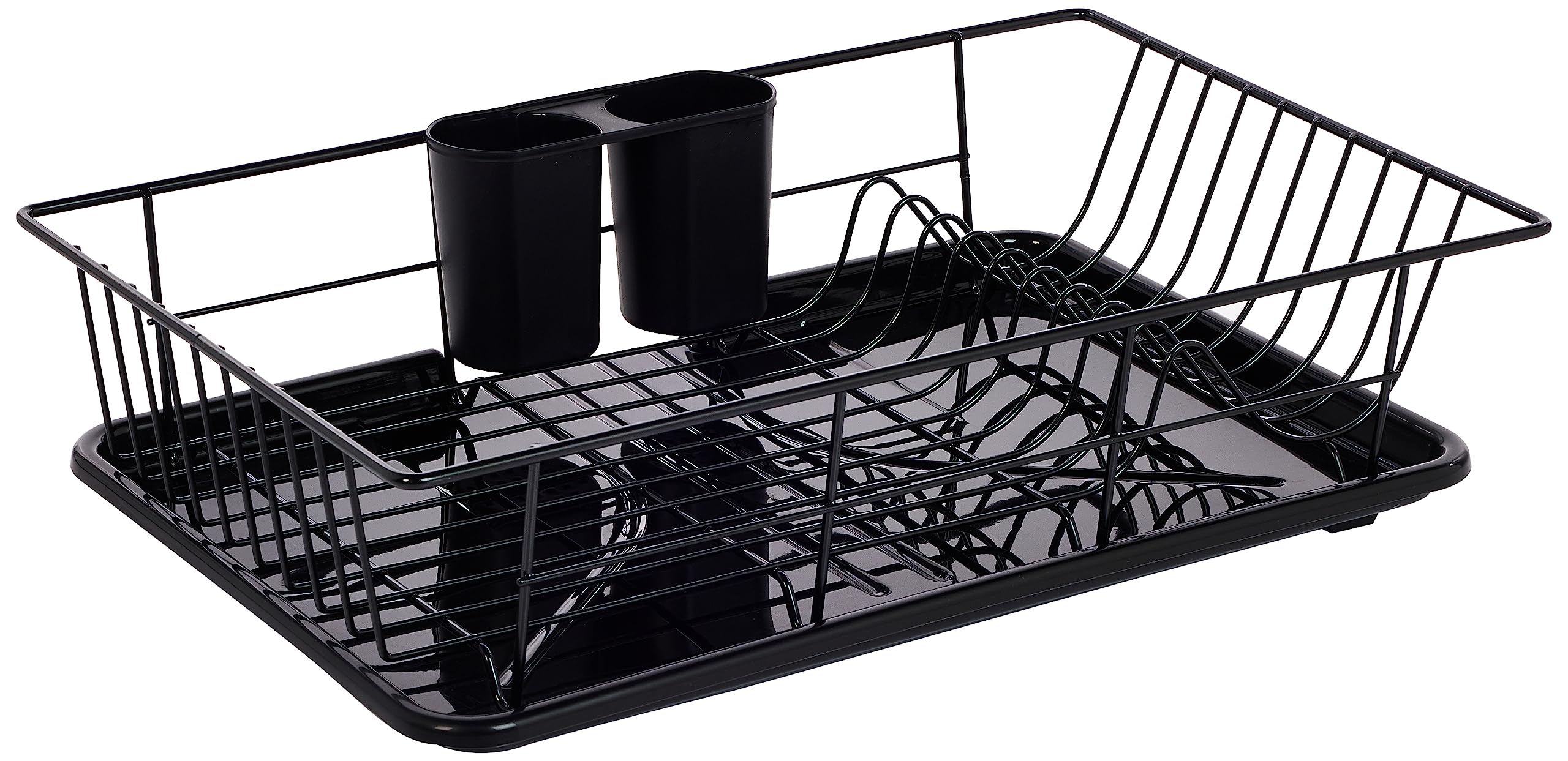 Sweet Home Collection Dish Drainer Drain Board and Utensil Holder Simple Easy to Use, 17" x 12" x 5", Black