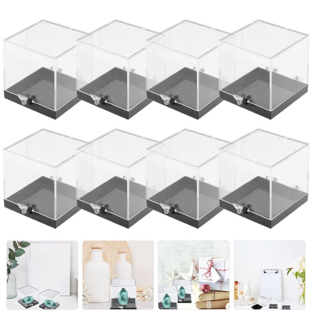 NOLITOY Home Decor 8pcs Natural Rough Mineral Specimen Display Case Holder Square Transparent Plastic Box Sample Display Box Jewelry Storage Container for Home Plastic Storage Bins