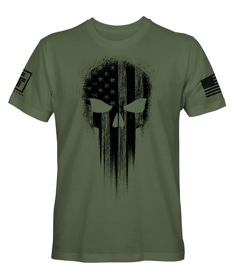Fantastic Tees USA American Skull Patriotic Shirts for Men T-Shirt (Military Green, L)