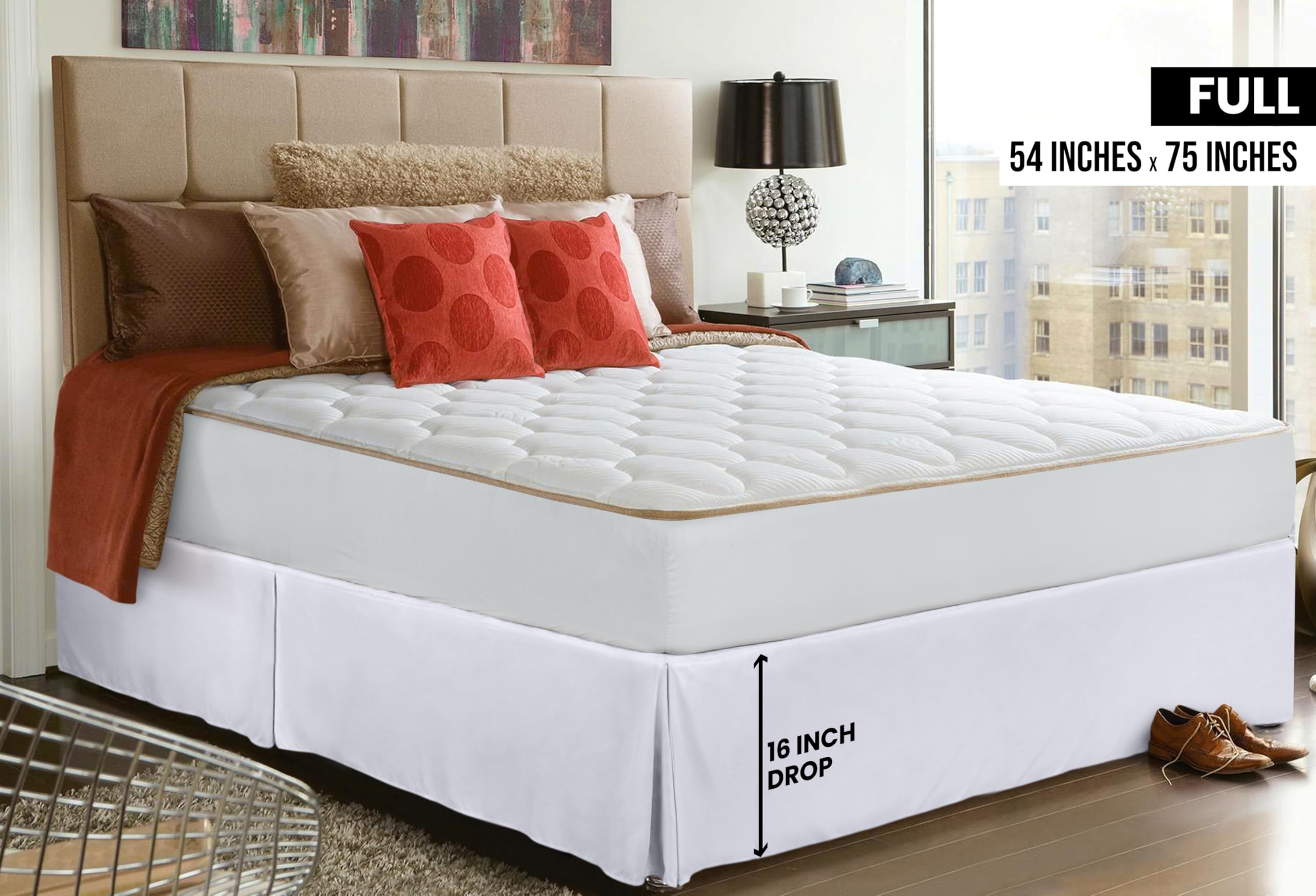 Utopia Bedding Full Bed Skirt - Soft Quadruple Pleated Ruffle - Easy Fit with 16 Inch Tailored Drop - Hotel Quality, Shrinkage and Fade Resistant (Full, White)