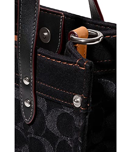 COACH Washed Denim Signature Field Tote 22 Black Denim One Size