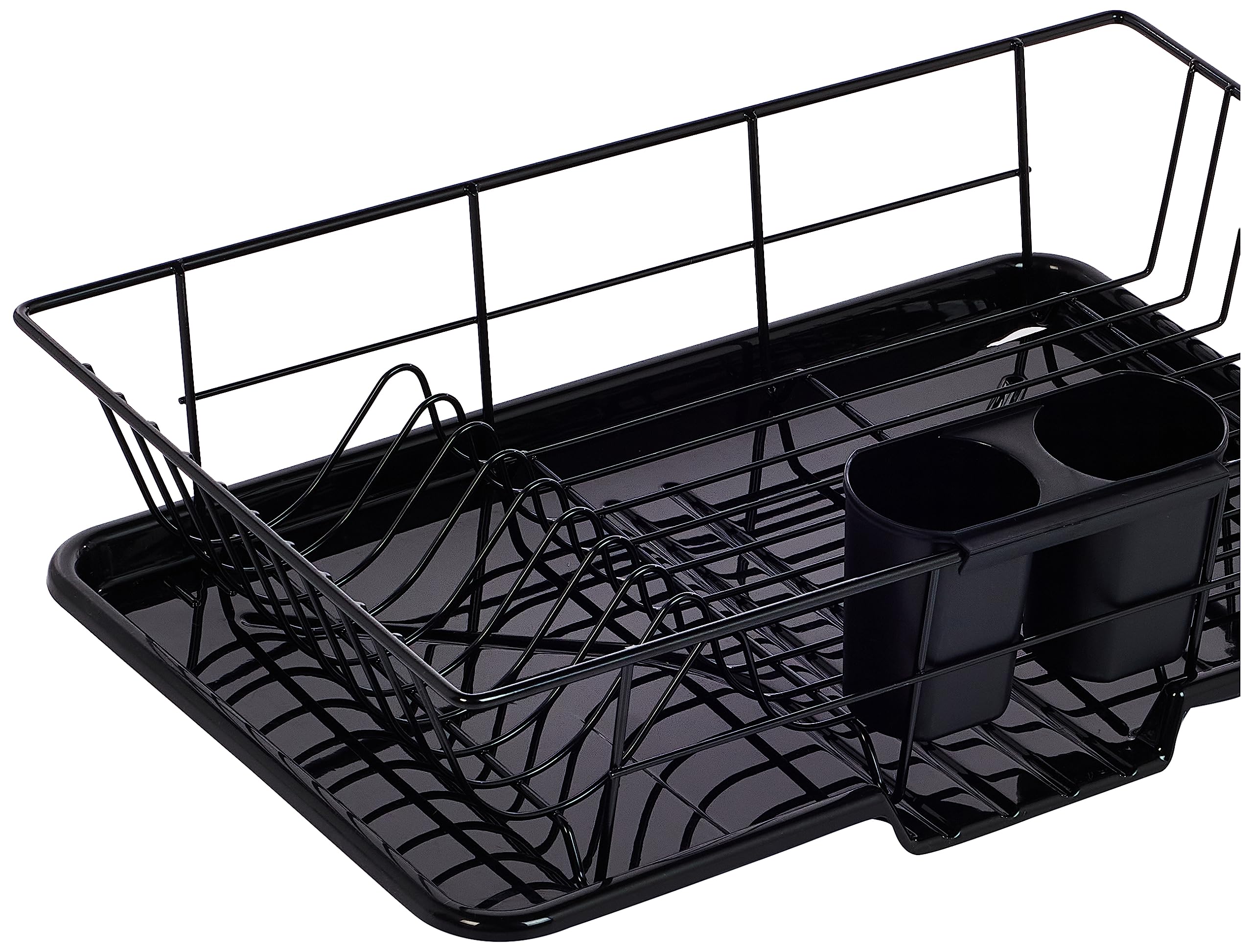 Sweet Home Collection Dish Drainer Drain Board and Utensil Holder Simple Easy to Use, 17" x 12" x 5", Black