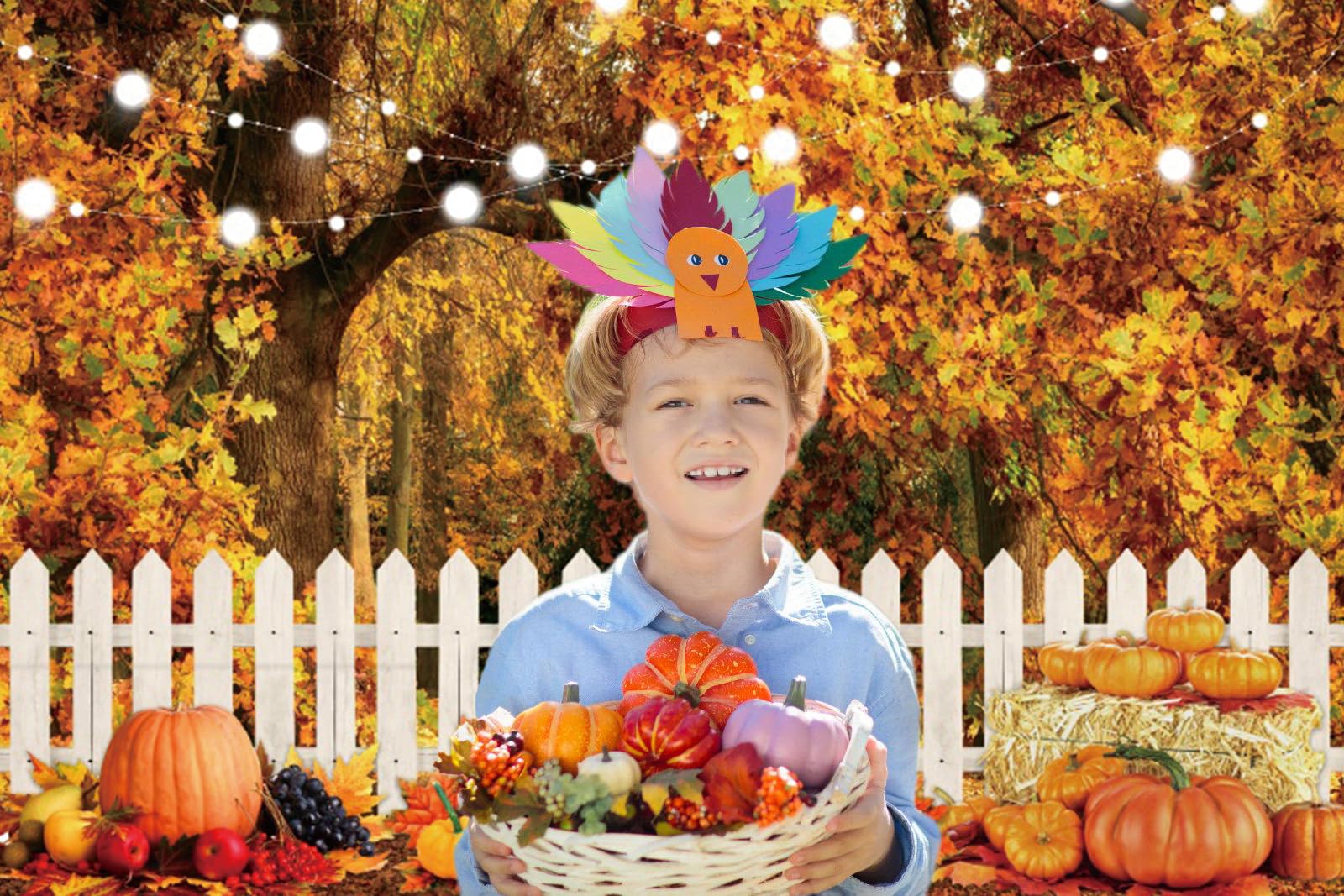 LFEEY Autumn Forest Thanksgiving Day Photography Backdrop, 10x8ft Rustic Fall Barn Pumpkin Thanksgiving Party Farm Harvest Event Backdrop, Kids Adults Photoshoot Photo Booth Studio Prop